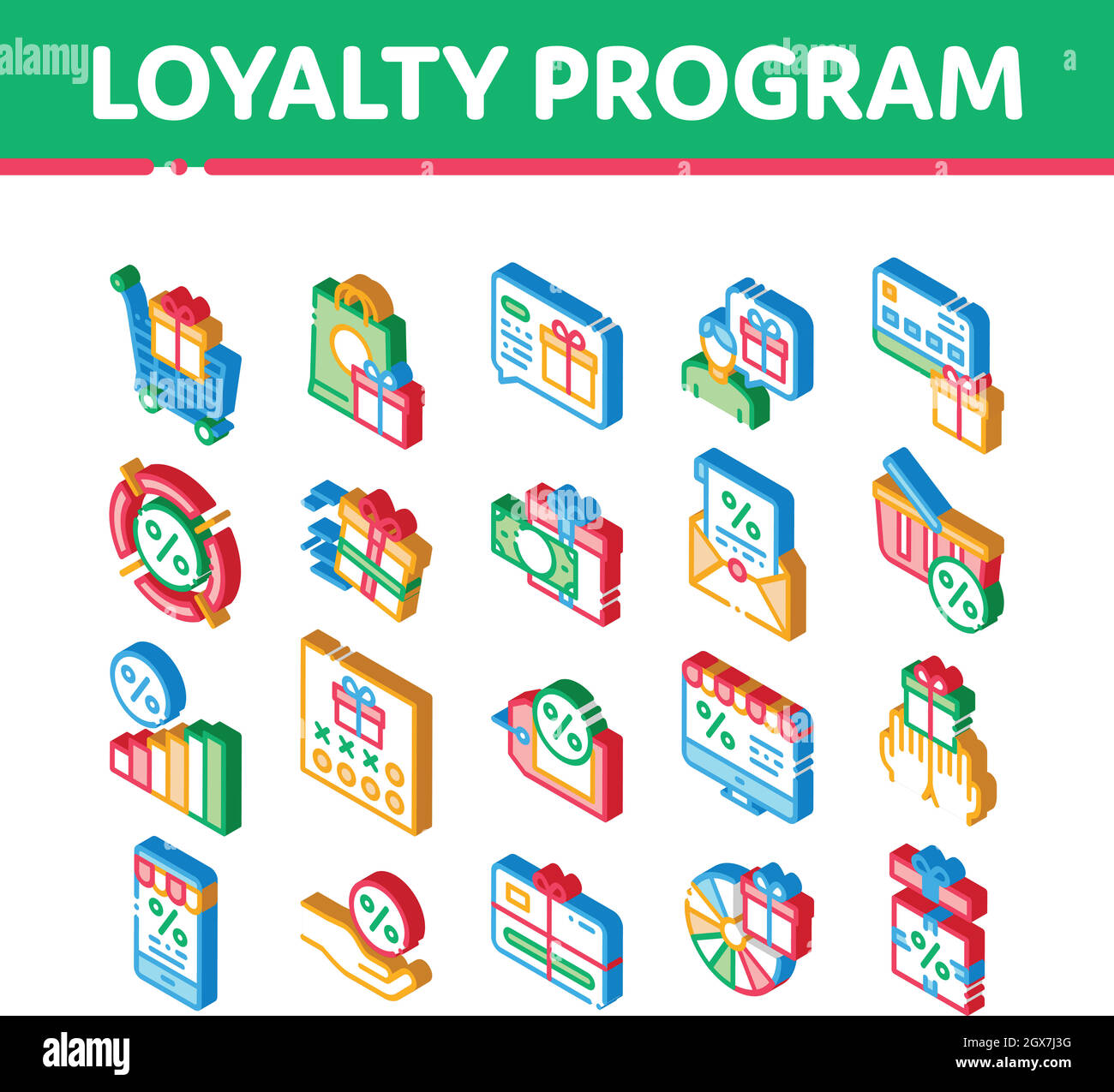 Loyalty Program For Customer Isometric Icons Set Vector Stock Vector ...