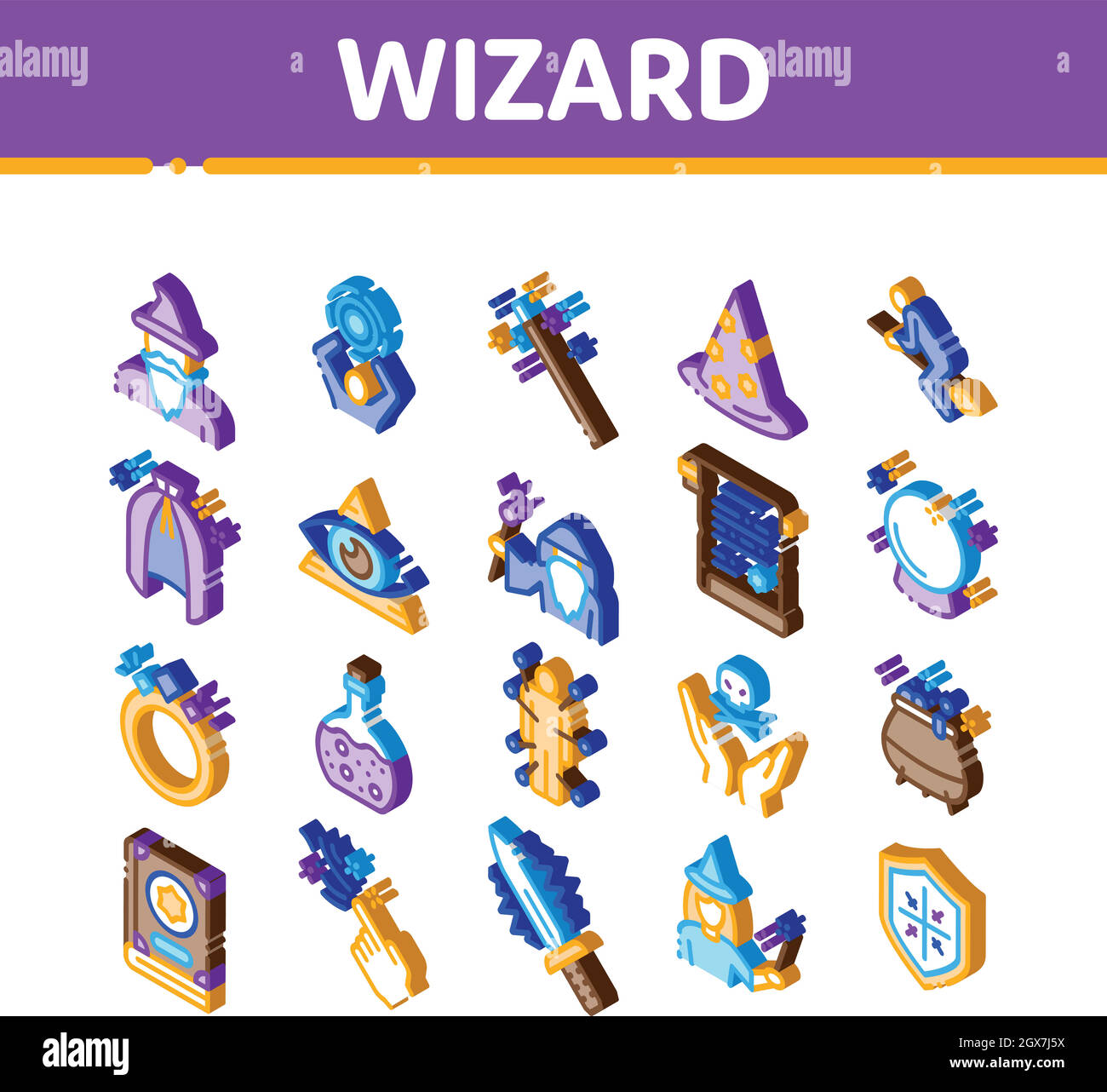 Wizard Magic Equipment Isometric Icons Set Vector Stock Vector Image ...