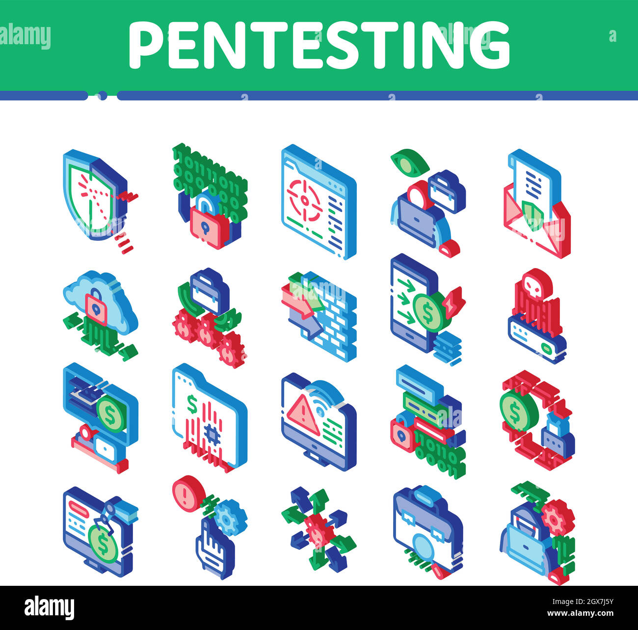 Pentesting Software Isometric Icons Set Vector Stock Vector Image & Art ...