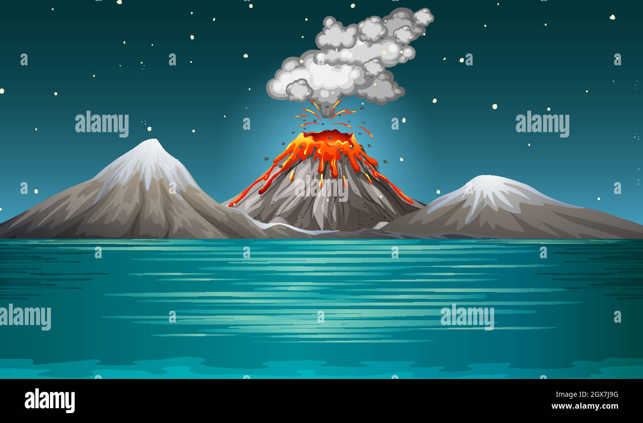 Volcano eruption in nature scene at night Stock Vector Image & Art - Alamy