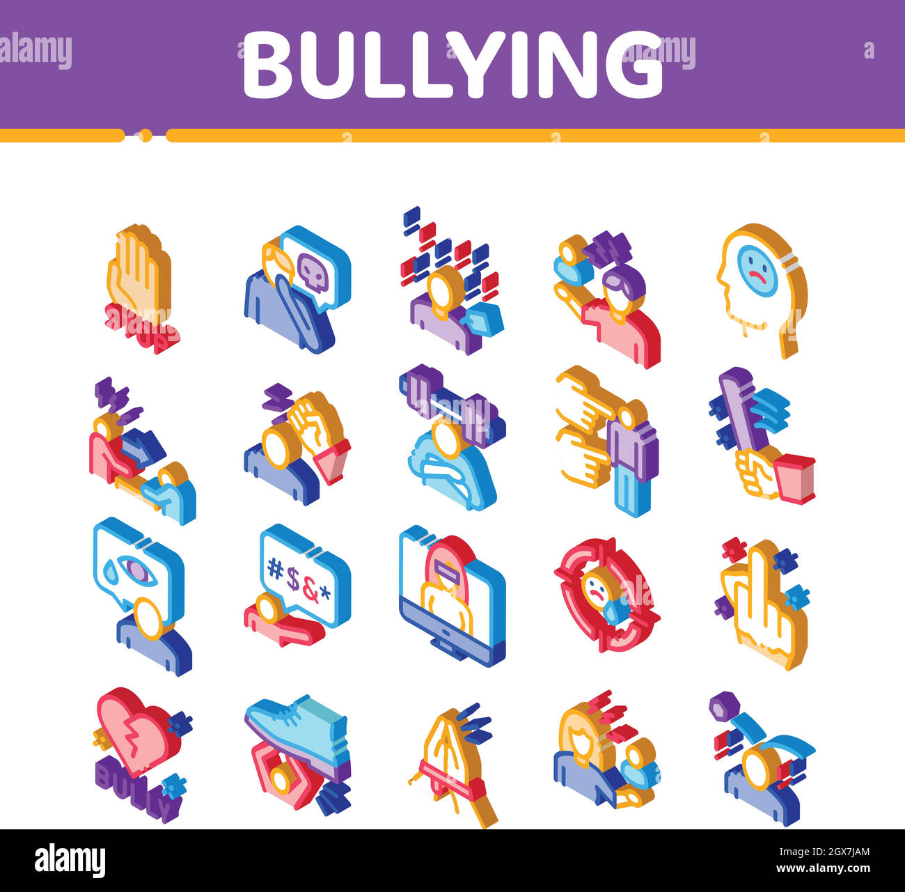 Bullying Aggression Isometric Icons Set Vector Stock Vector Image & Art ...