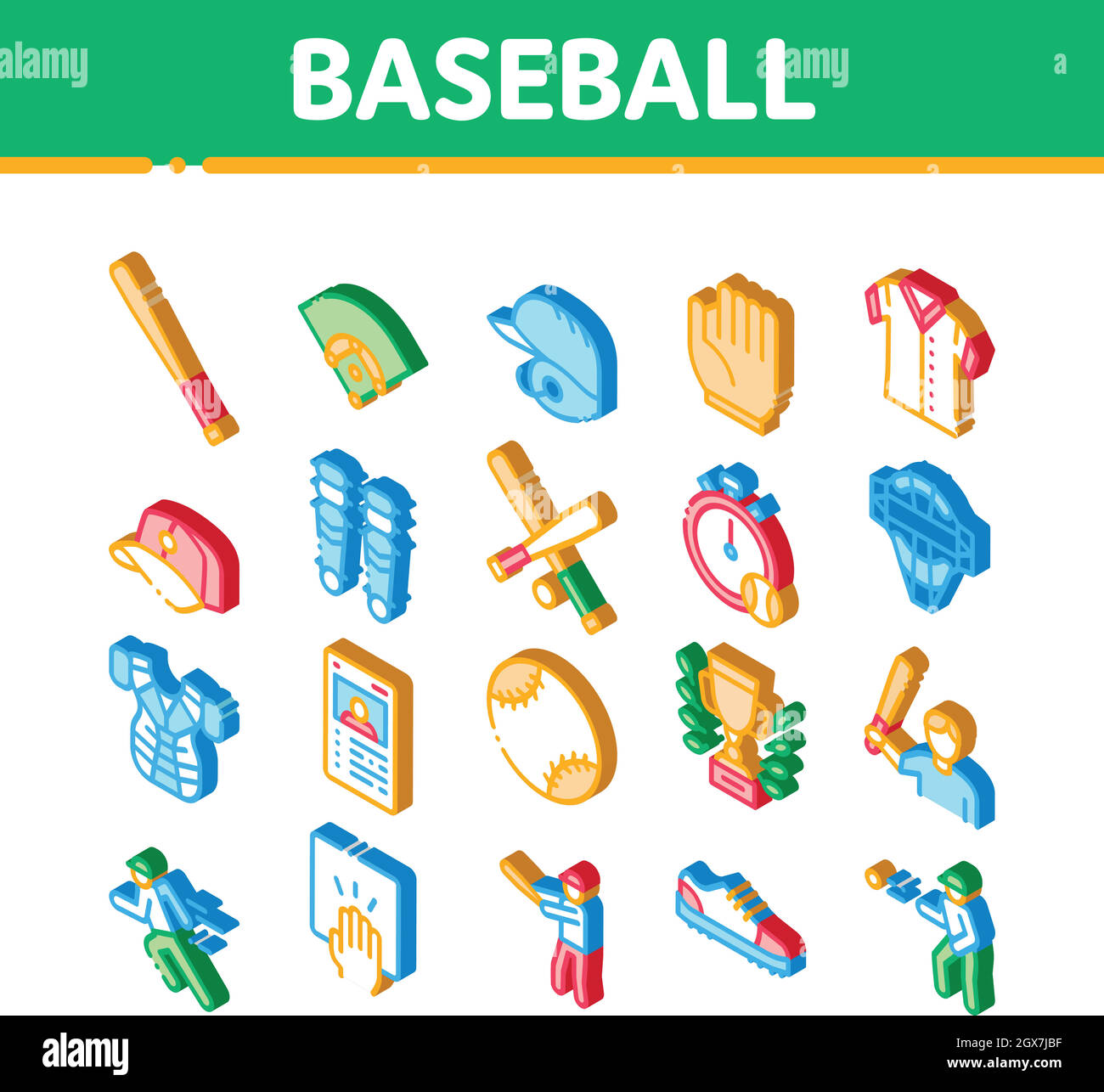 Baseball Game Tools Isometric Icons Set Vector Stock Vector Image & Art ...