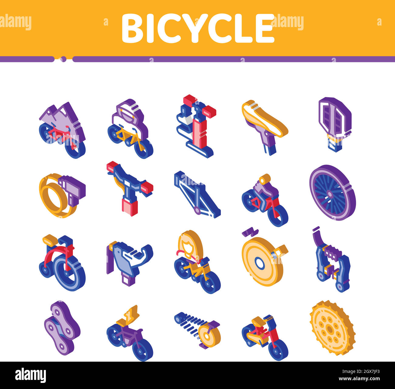 Bicycle Bike Details Isometric Icons Set Vector Stock Vector Image ...