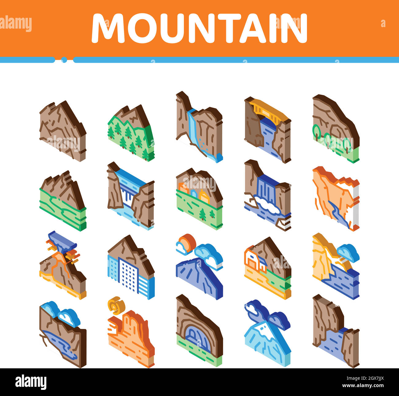 Mountain Landscape Isometric Icons Set Vector Stock Vector Image & Art ...