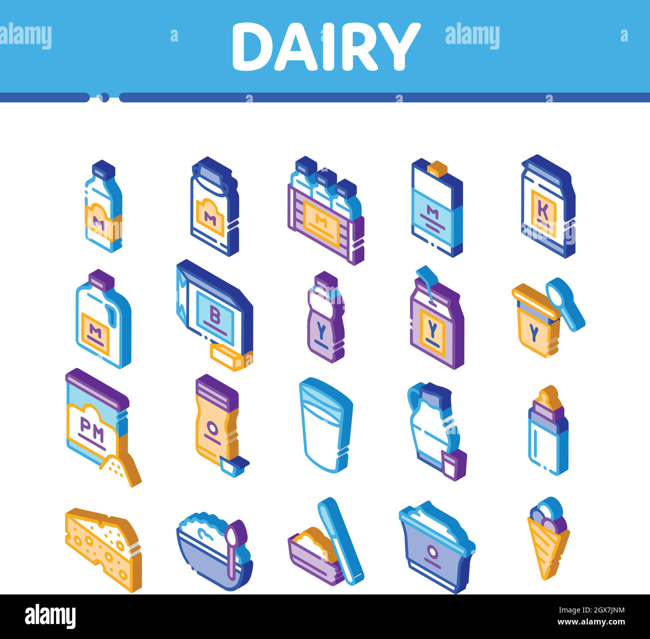 Dairy Drink And Food Isometric Icons Set Vector Stock Vector Image ...