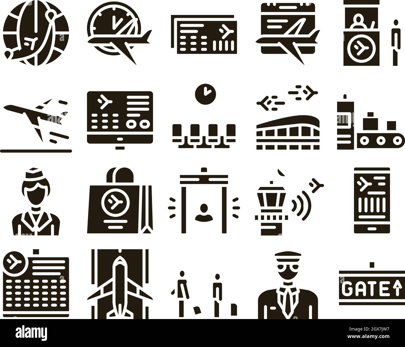 Airline And Airport Glyph Set Vector Stock Vector Image & Art - Alamy