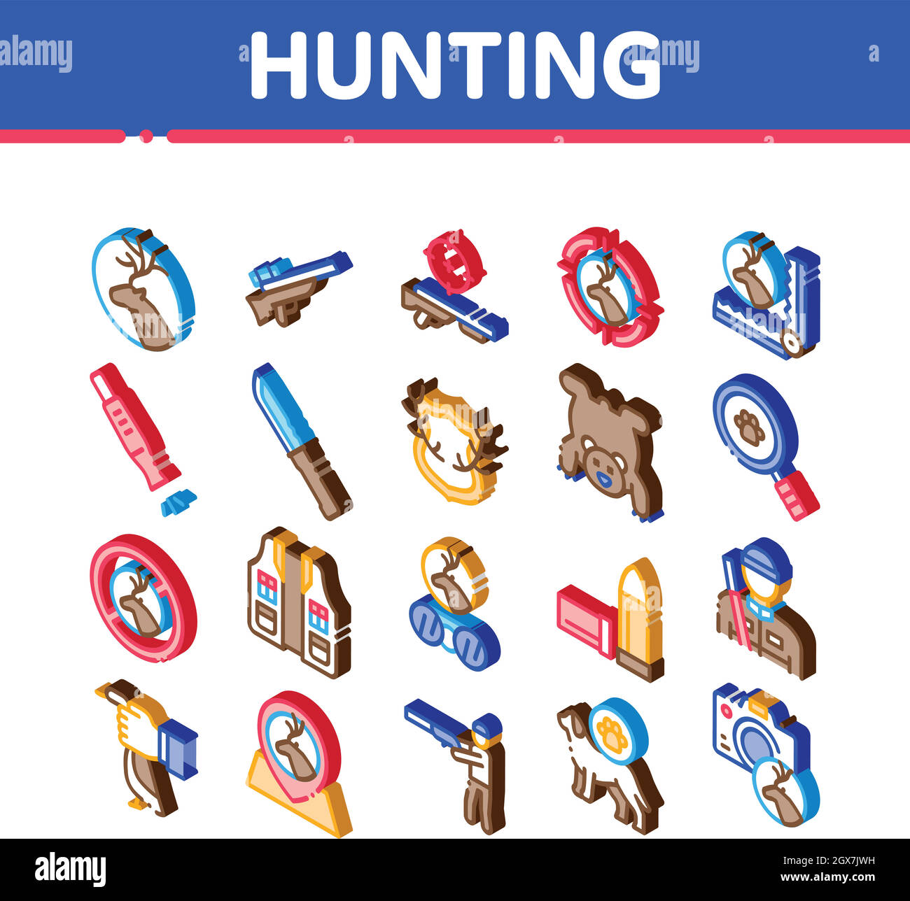 Hunting Equipment Isometric Icons Set Vector Stock Vector Image & Art ...