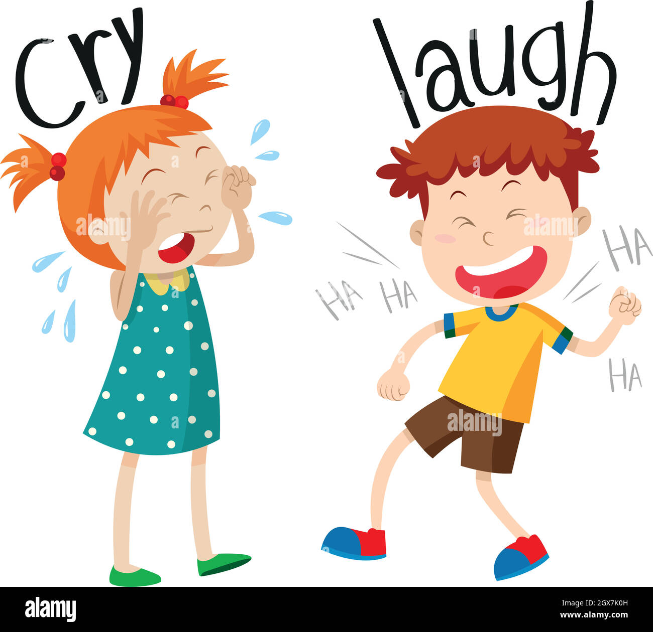 Opposite adjectives cry and laugh Stock Vector Image & Art - Alamy