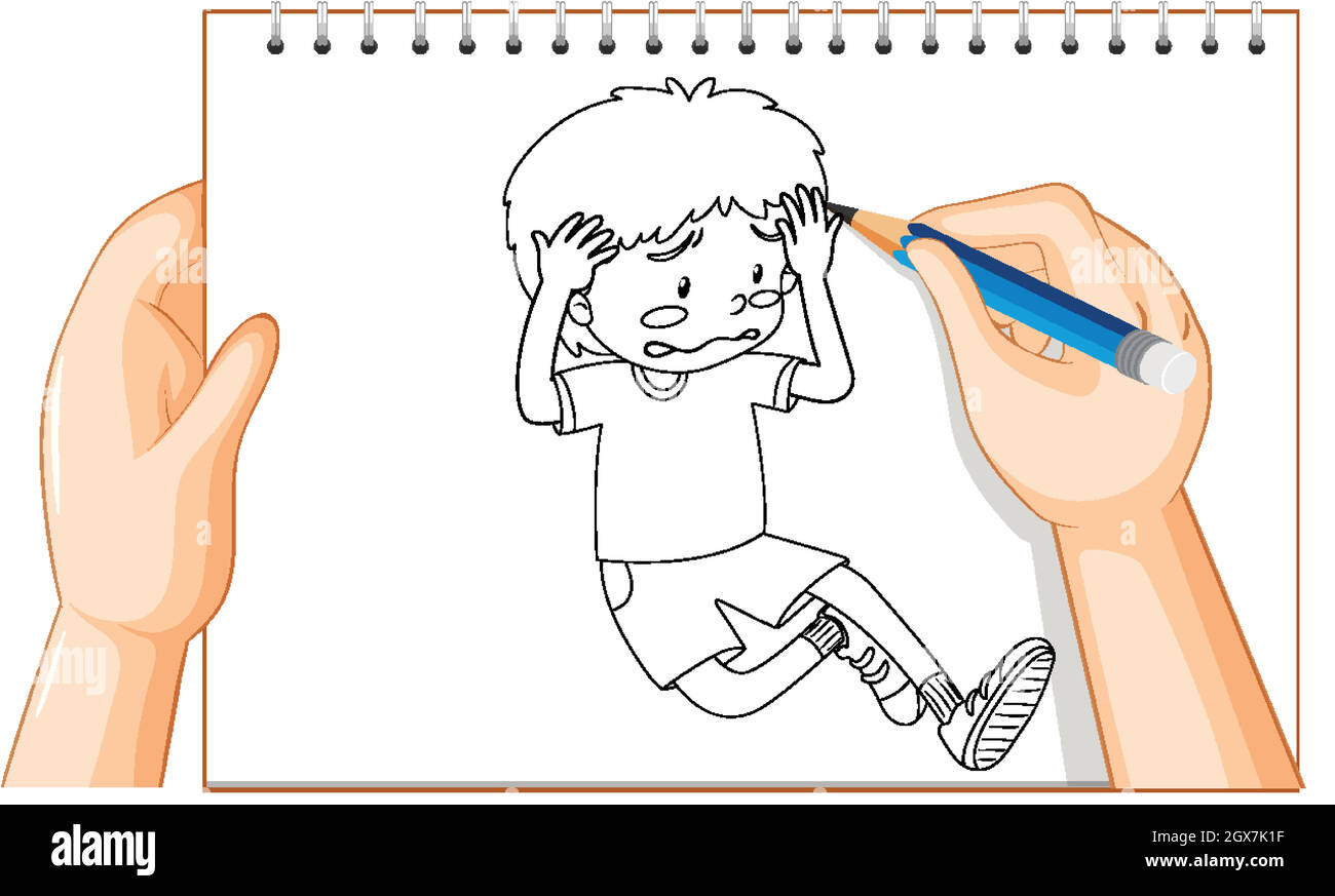 Hand writing of young boy sad disappointed outline Stock Vector Image ...