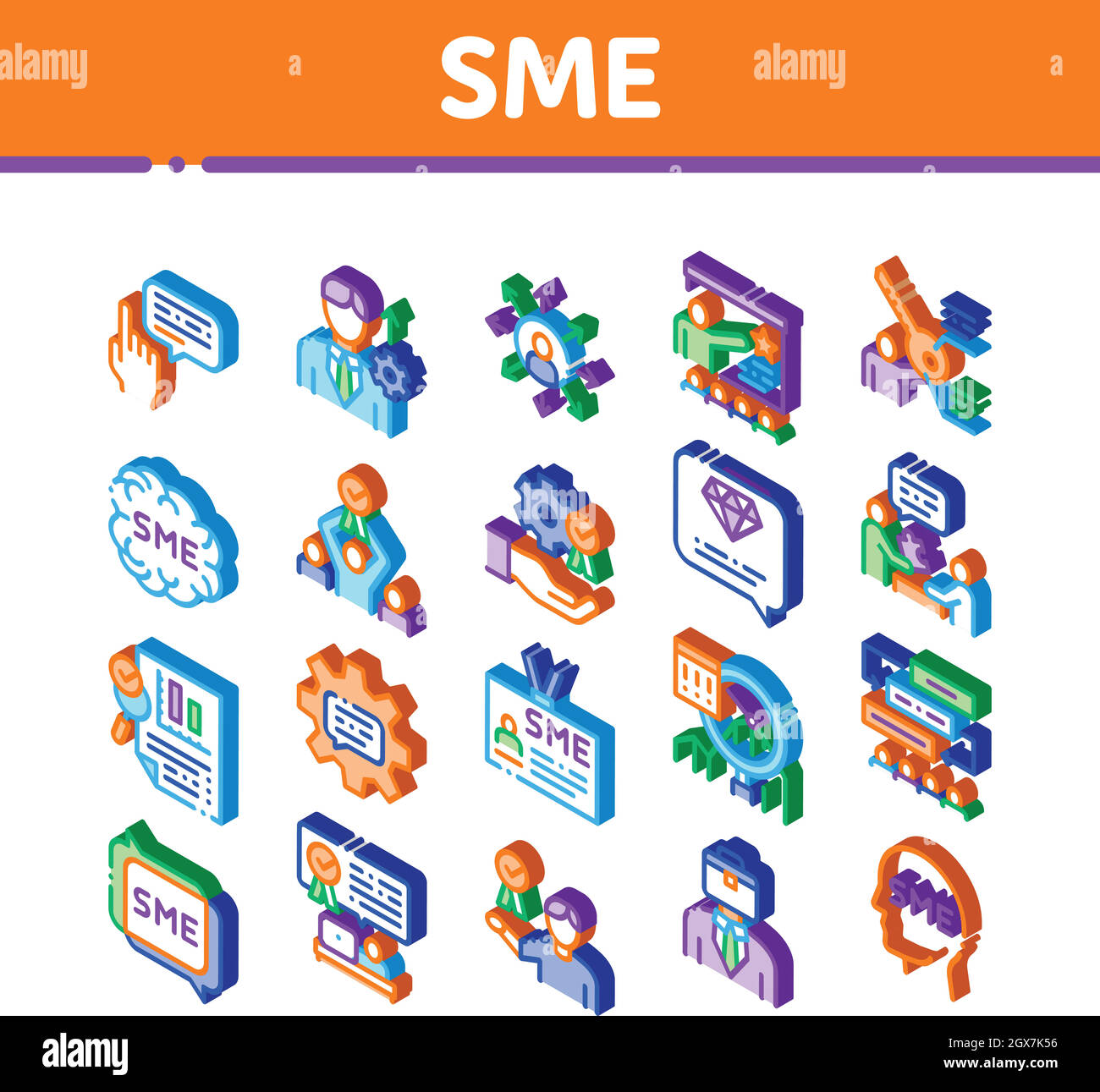 Sme Business Company Isometric Icons Set Vector Stock Vector Image ...