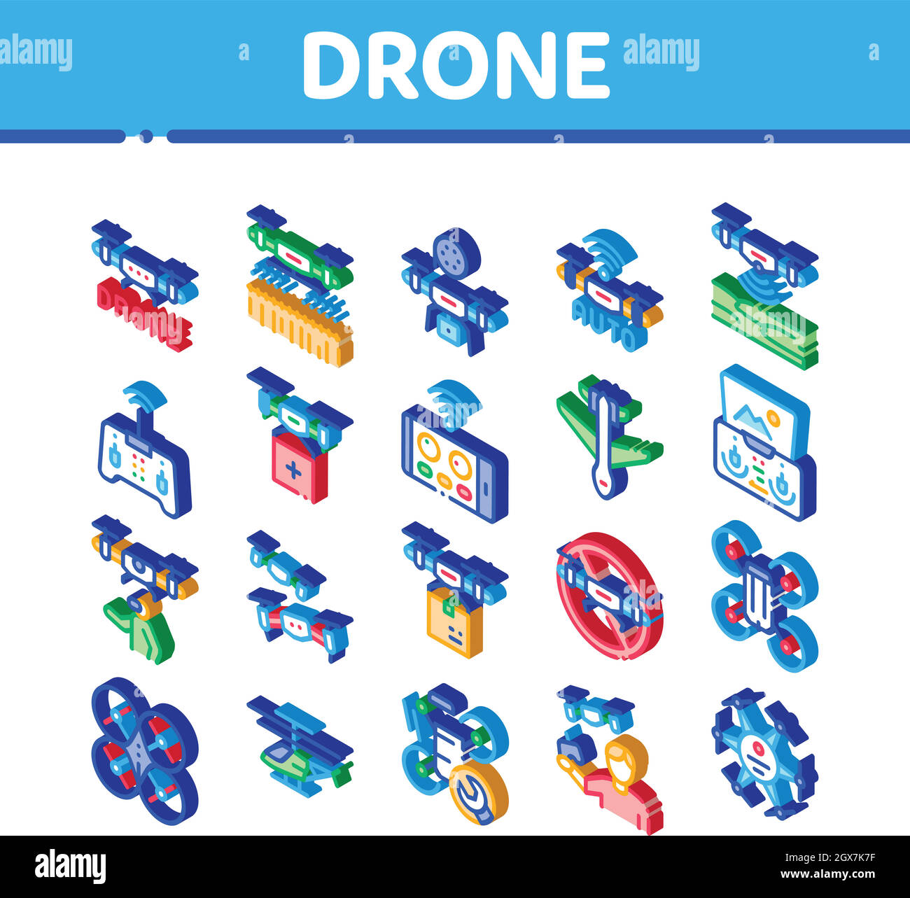 Drone Fly Quadrocopter Isometric Icons Set Vector Stock Vector Image ...