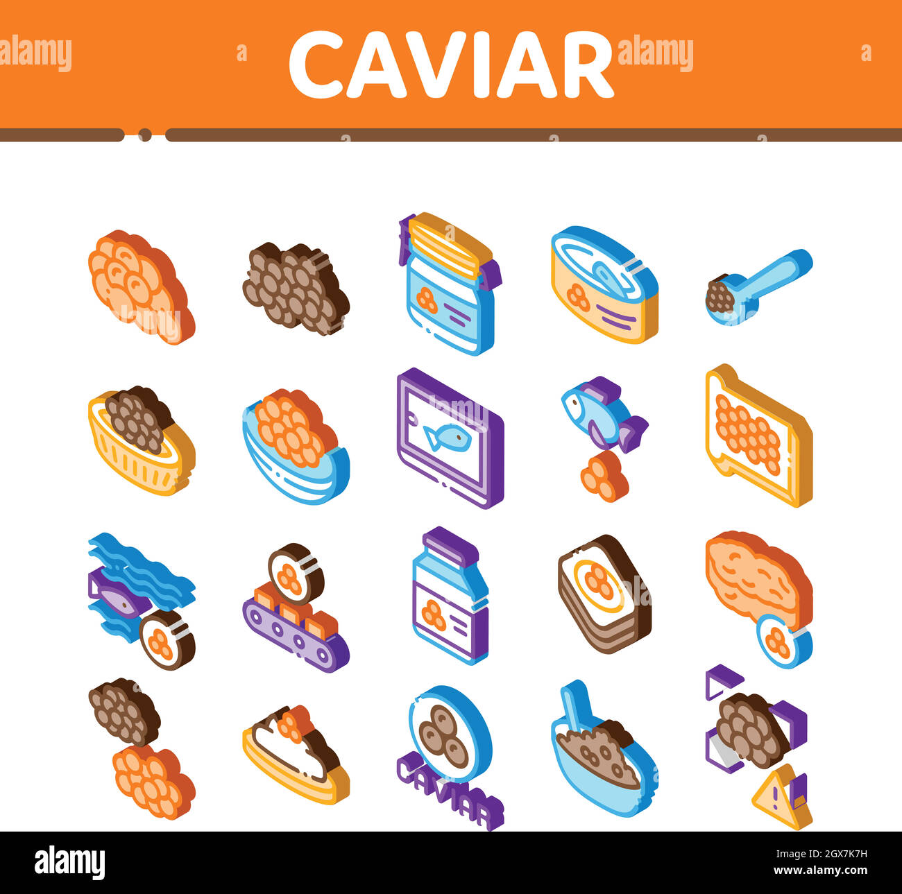 Caviar Seafood Product Isometric Icons Set Vector Stock Vector Image ...