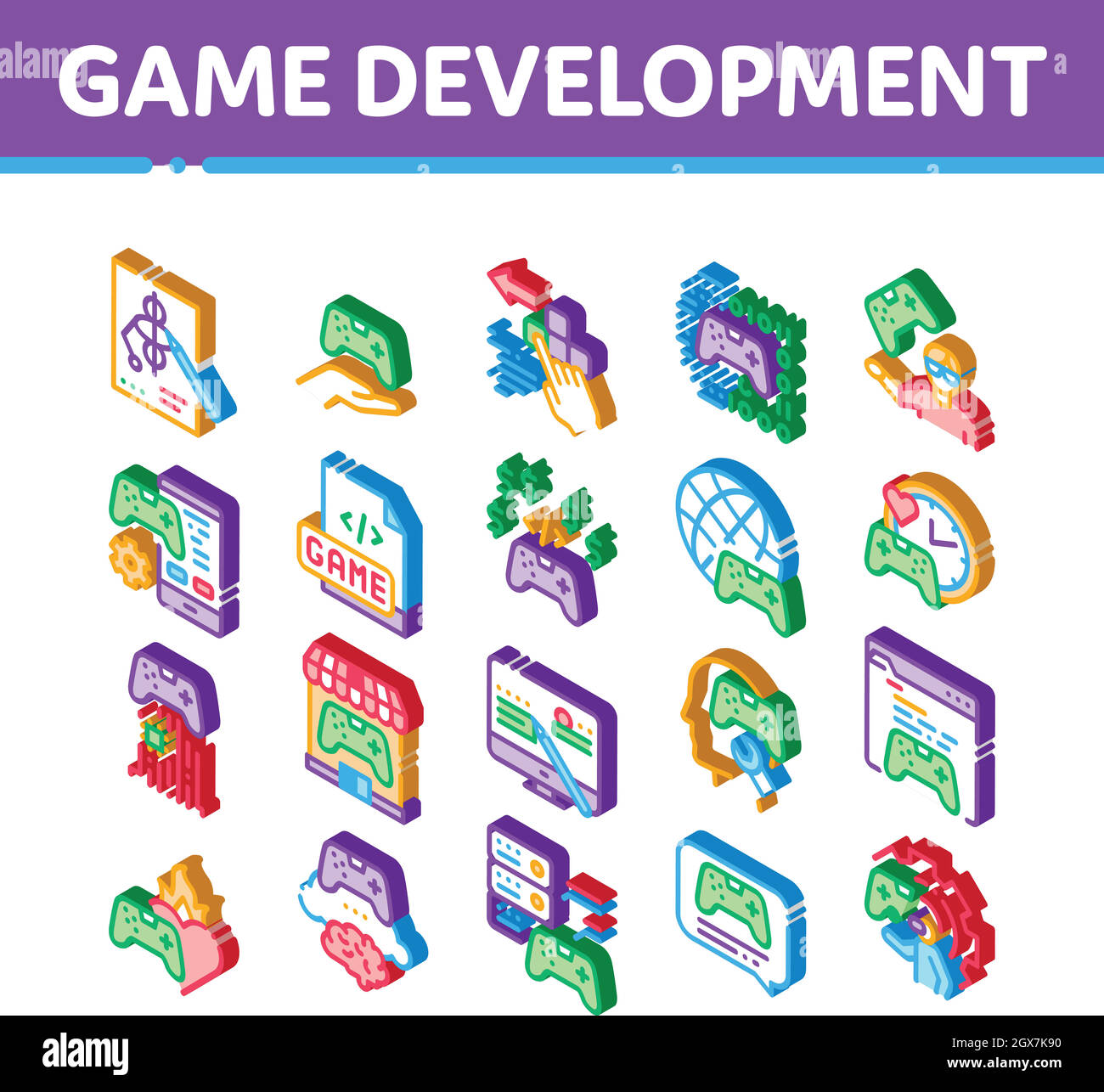 Video Game Development Isometric Icons Set Vector Stock Vector Image ...