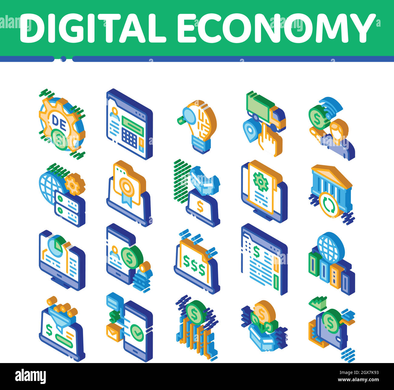 Digital Economy Isometric Icons Set Vector Stock Vector Image & Art - Alamy