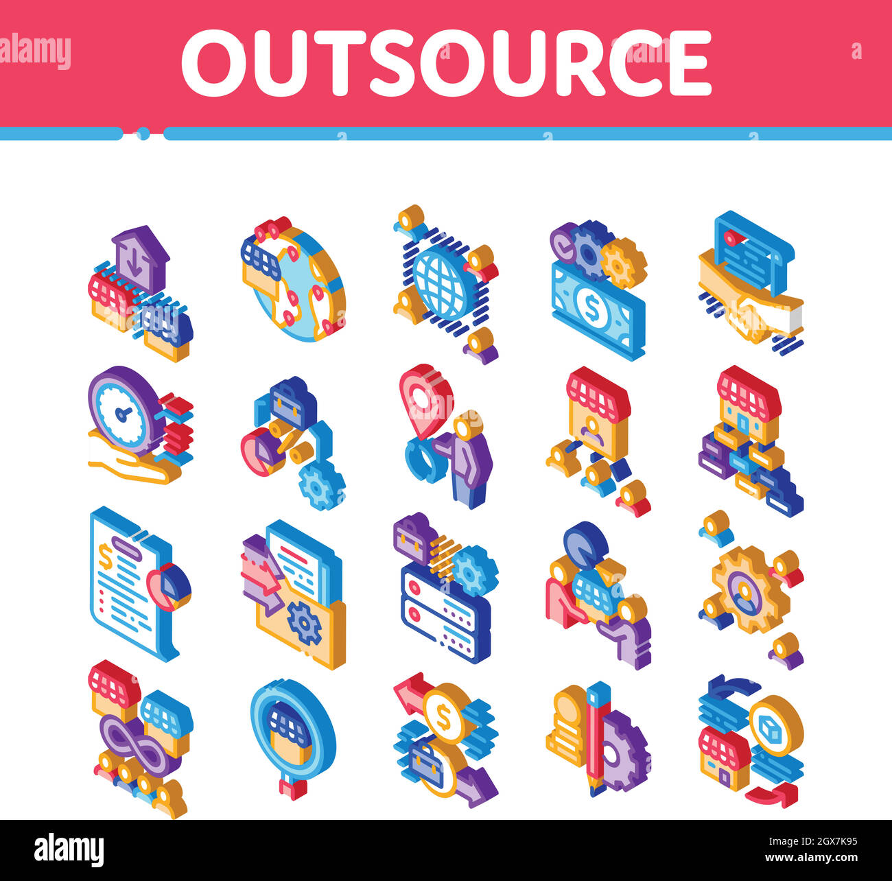 Outsource Management Isometric Icons Set Vector Stock Vector Image ...