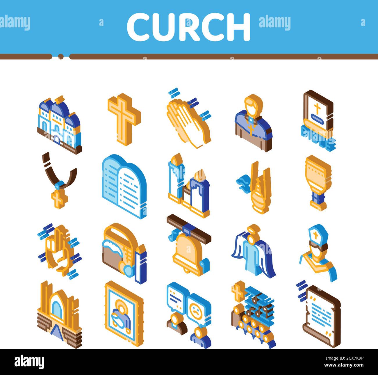 Church Christianity Isometric Icons Set Vector Stock Vector Image & Art ...