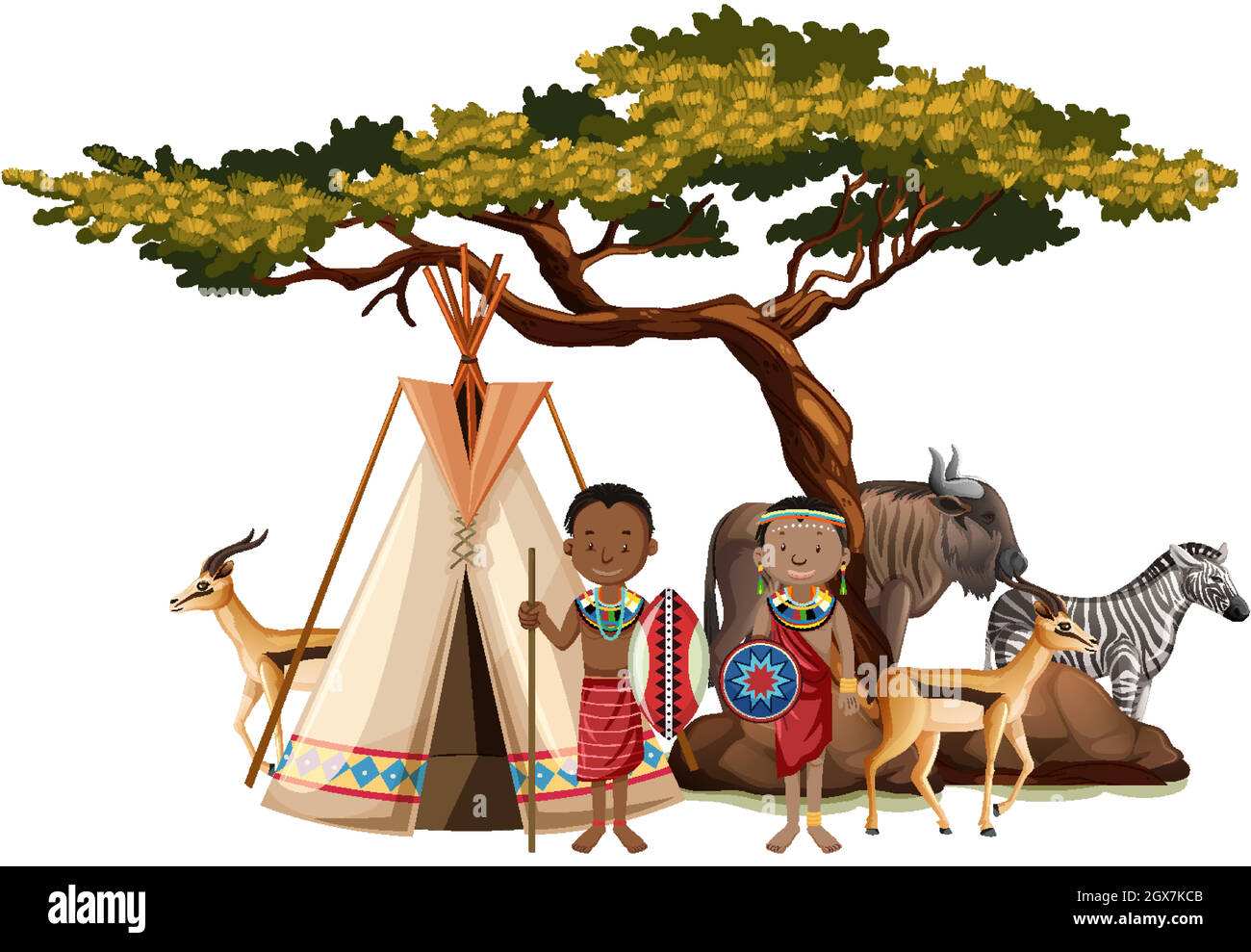 Ethnic people of African tribes in traditional clothing in nature ...