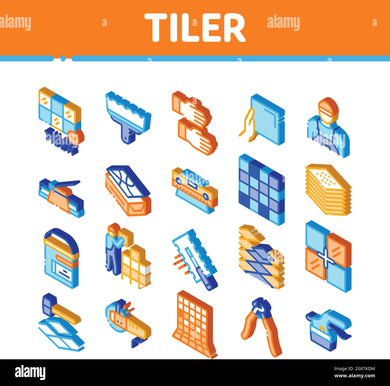 Tiler Work Equipment Isometric Icons Set Vector Stock Vector Image ...