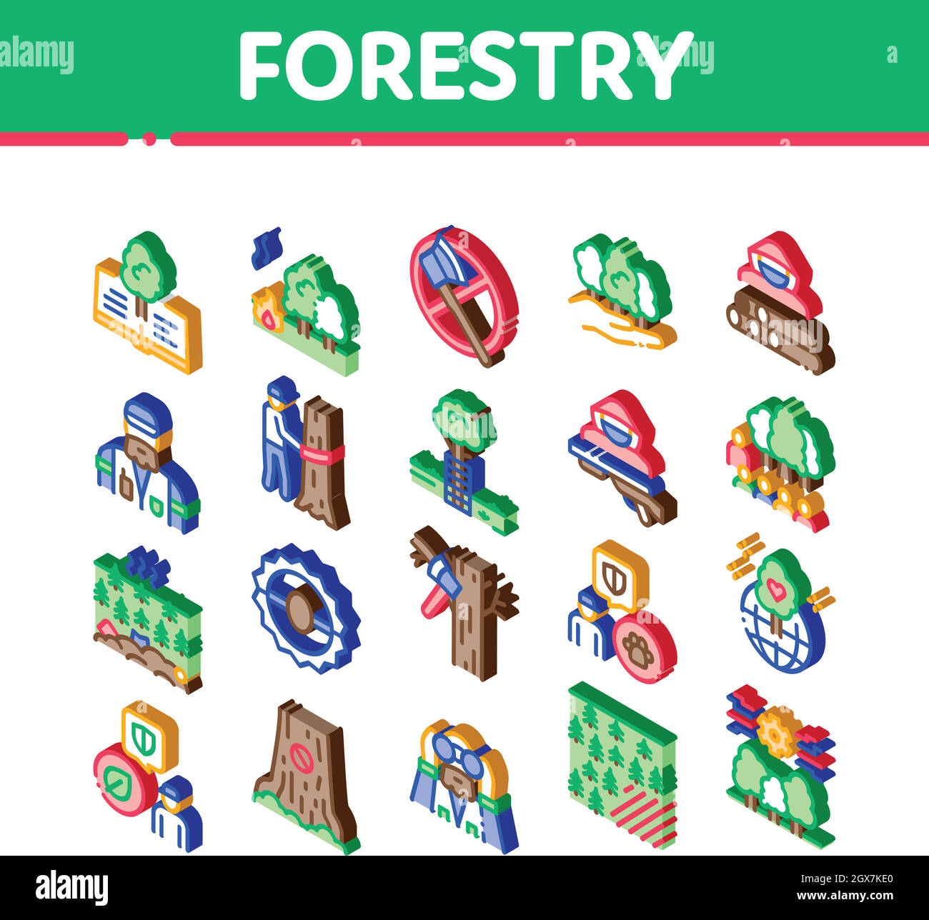 Forestry Lumberjack Isometric Icons Set Vector Stock Vector Image & Art ...