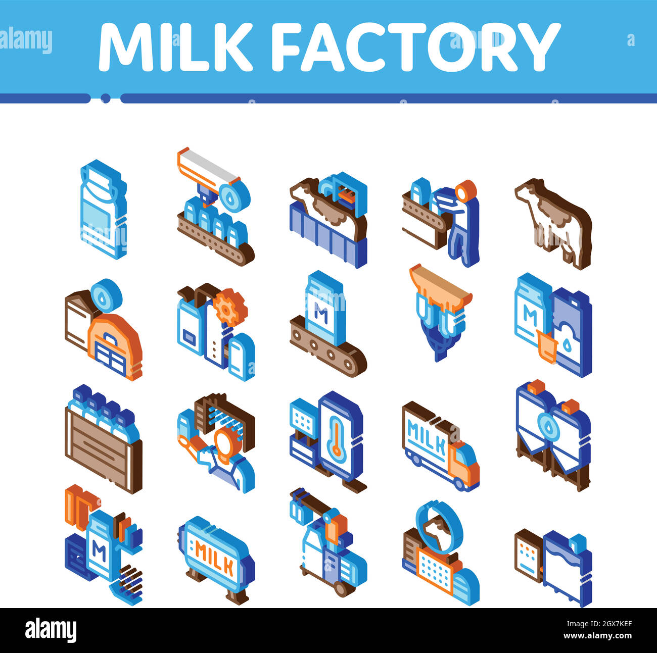 Milk Factory Product Isometric Icons Set Vector Stock Vector Image ...