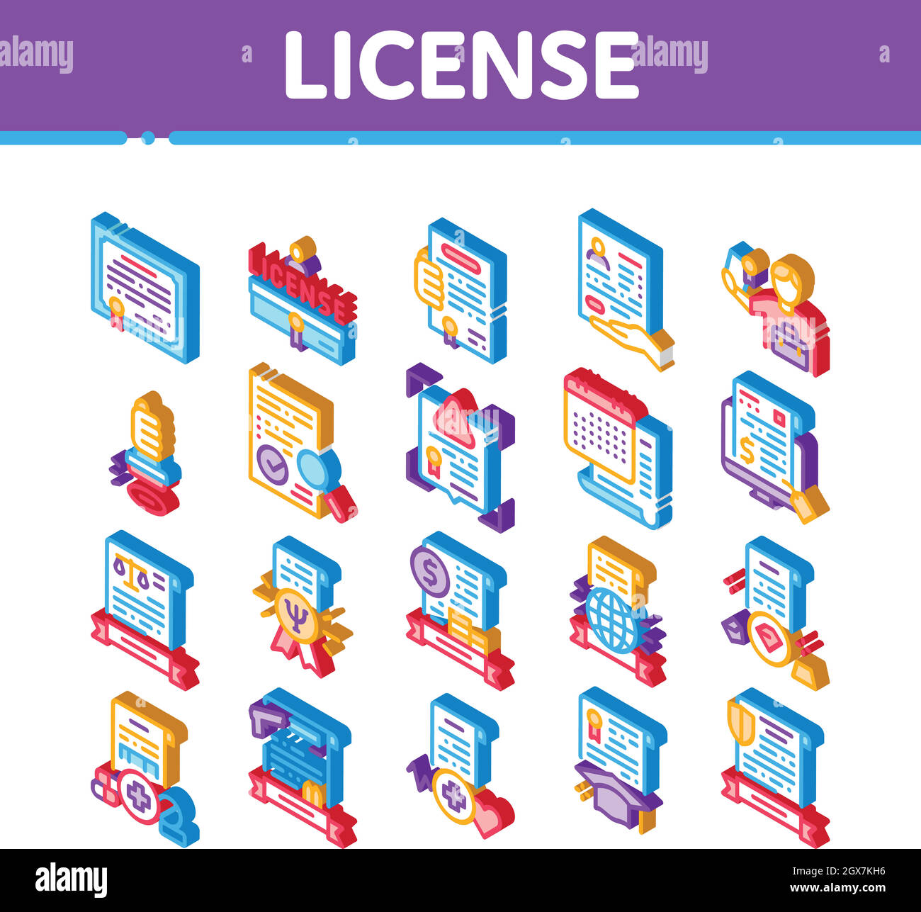 License Certificate Isometric Icons Set Vector Stock Vector Image And Art