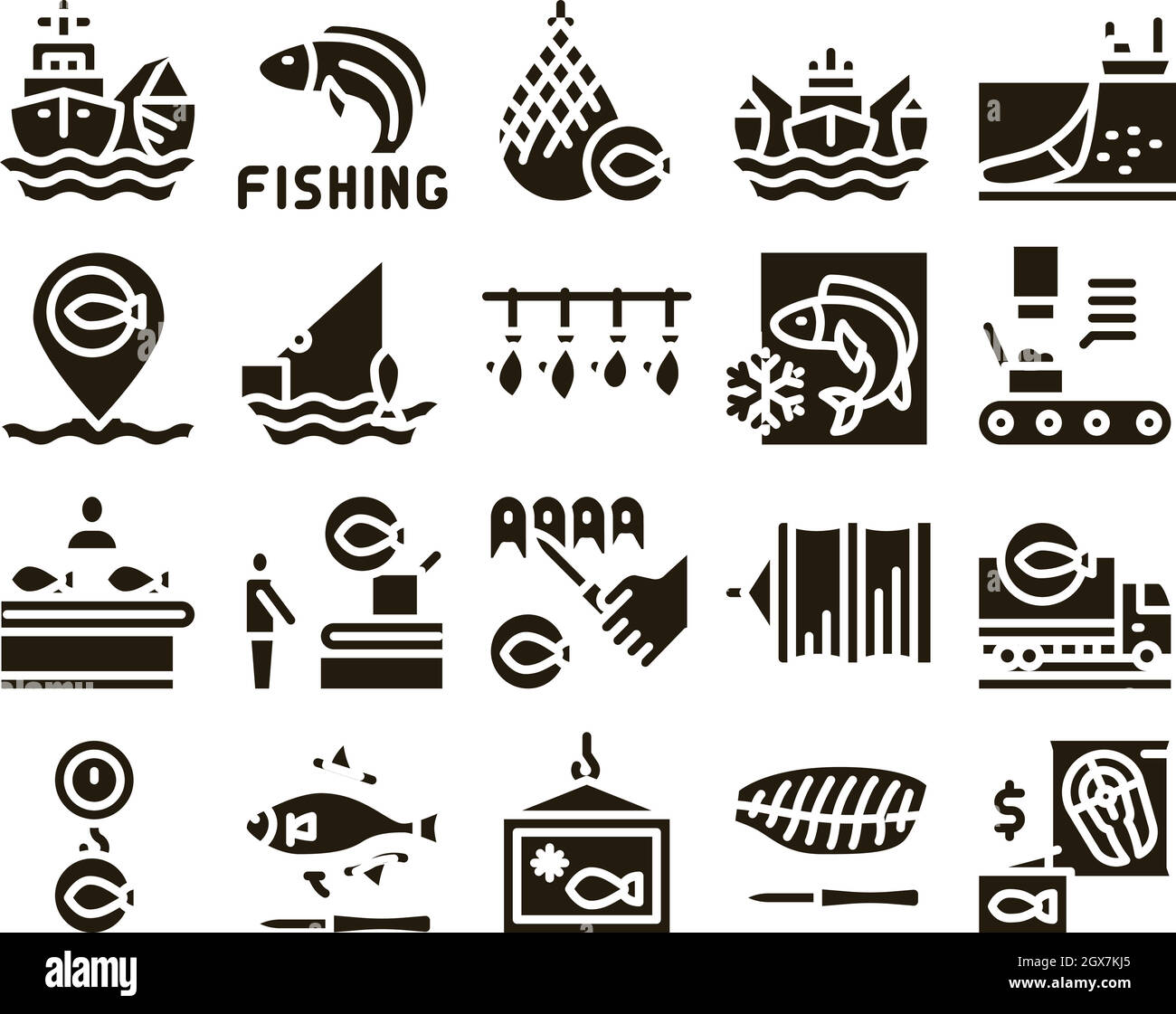 Fishing Industry Business Process Icons Set Vector Stock Vector Image ...