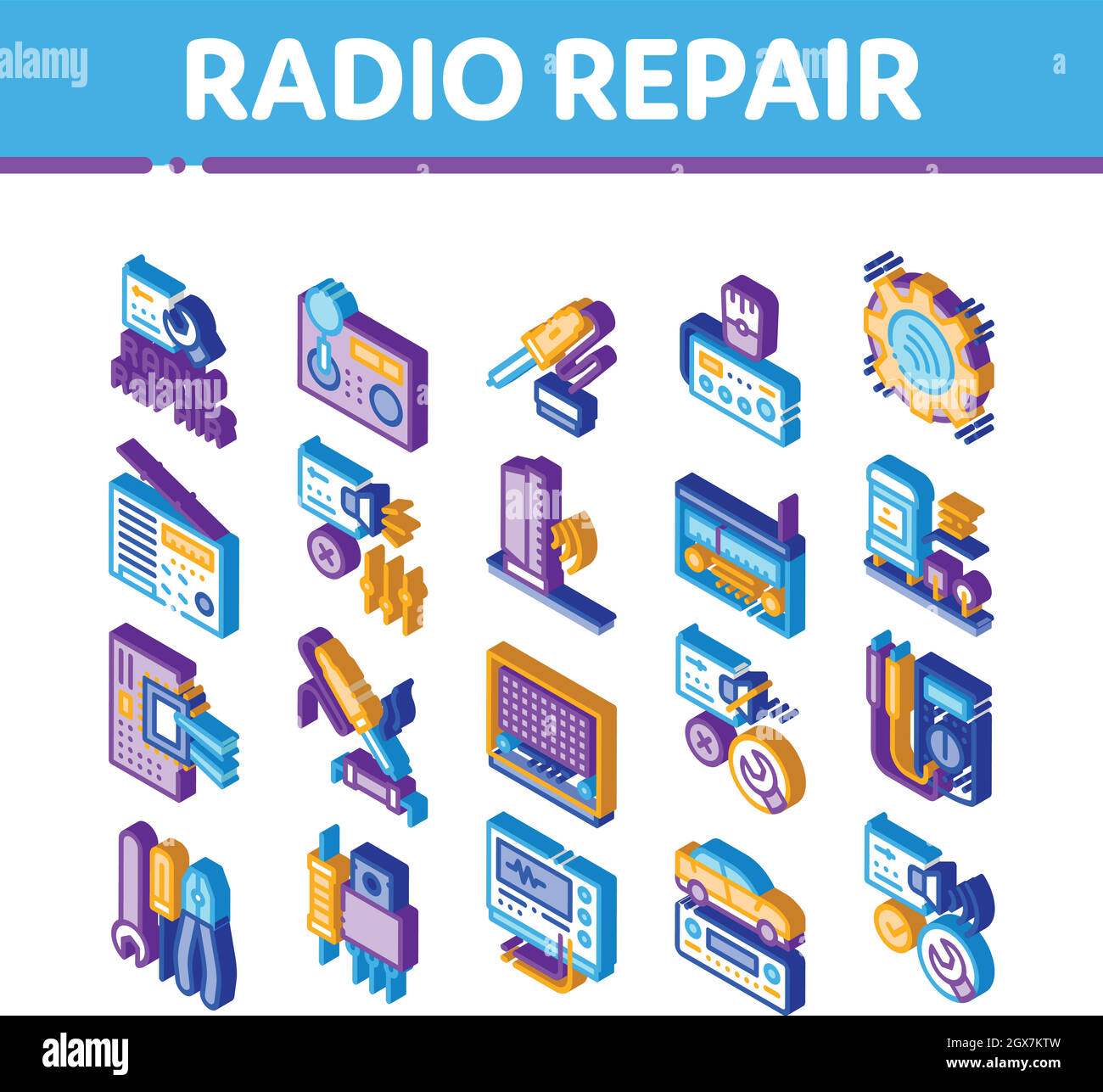 Radio Repair Service Isometric Icons Set Vector Stock Vector Image ...