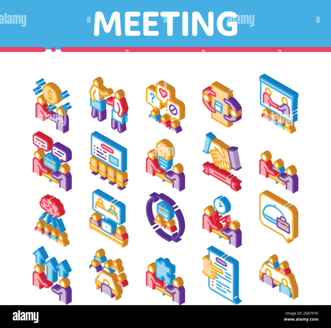 Business Meeting Conference Isometric Icons Set Vector Stock Vector ...