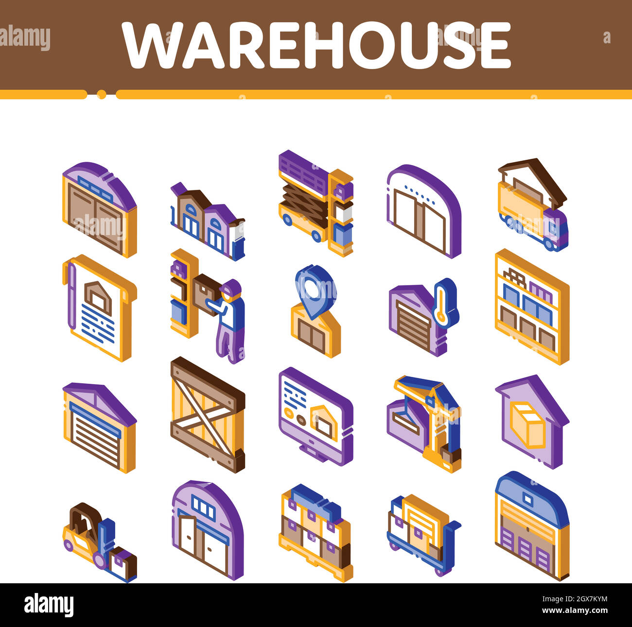 Warehouse And Storage Isometric Icons Set Vector Stock Vector Image ...