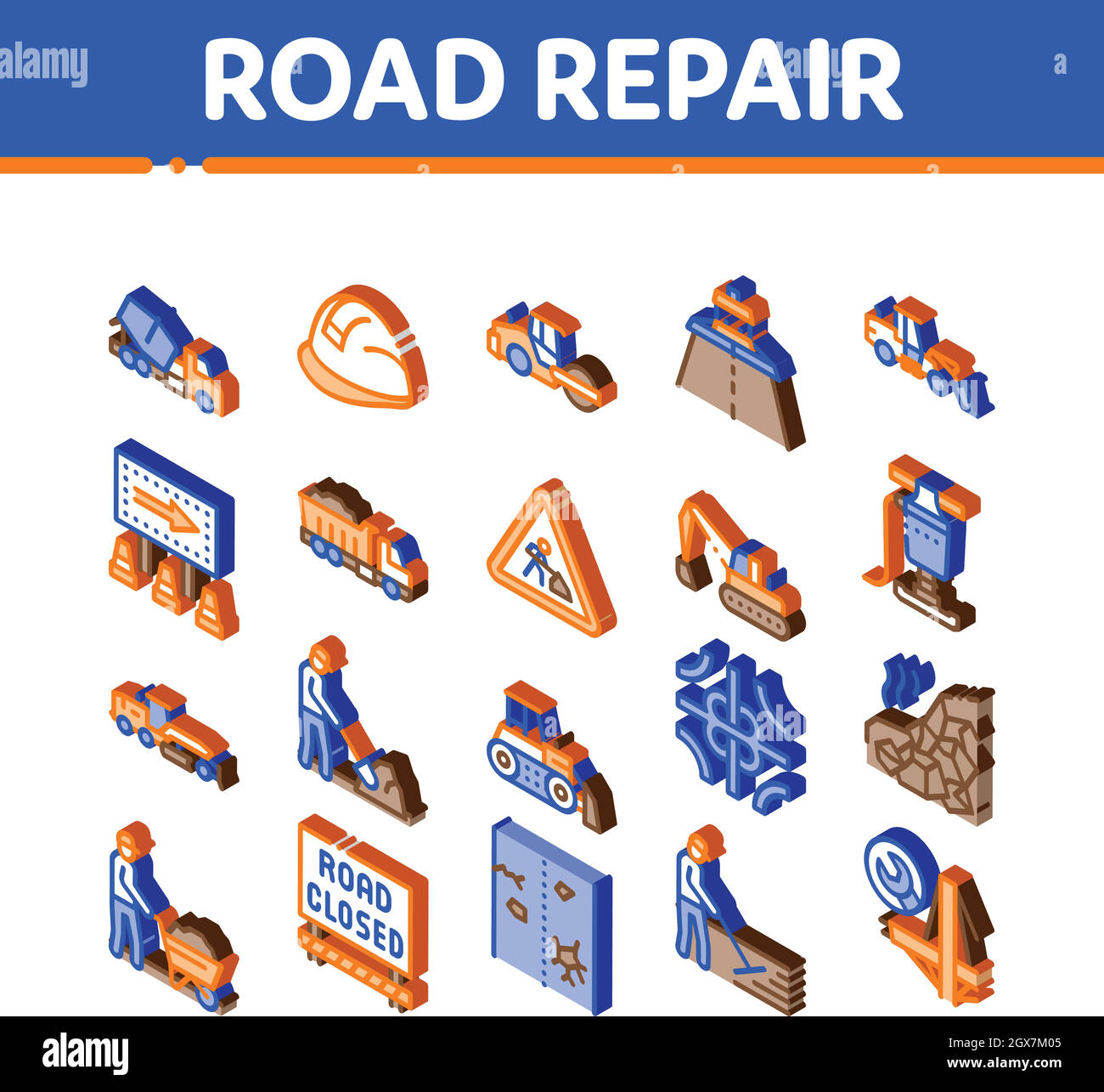 Road Repair And Construction Icons Set Vector Stock Vector Image & Art ...