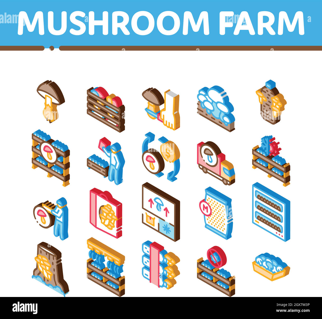 Mushroom Farm Plant Isometric Icons Set Vector Stock Vector Image & Art ...