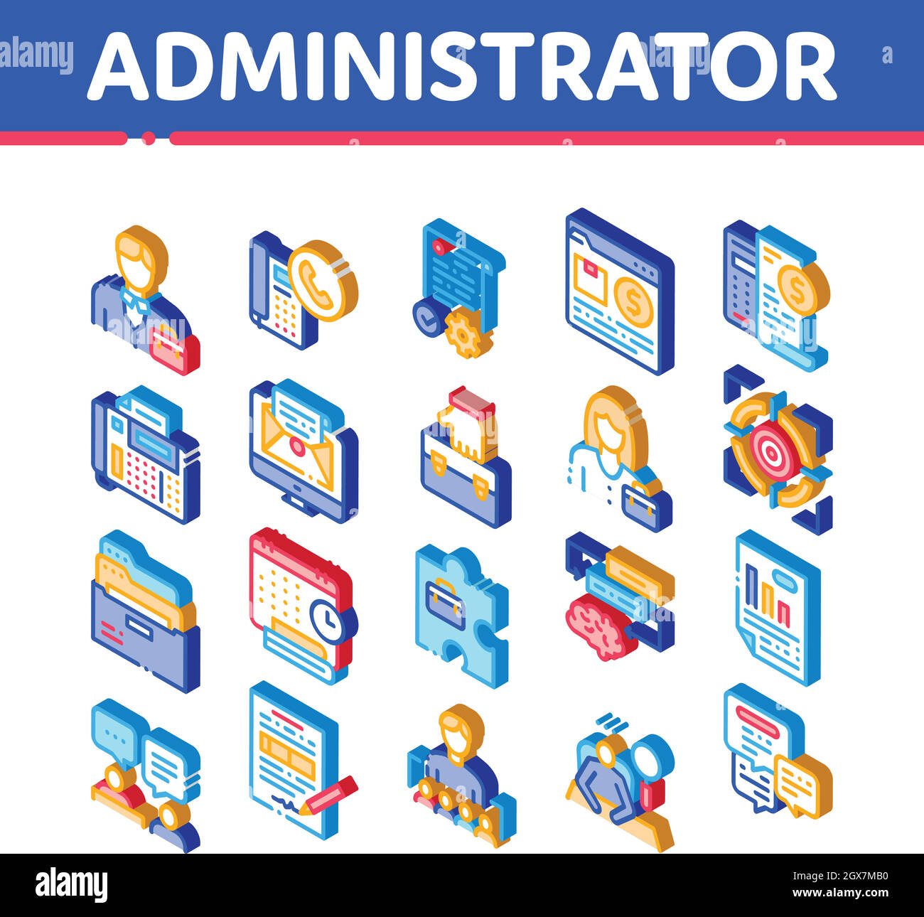 Administrator Business Isometric Icons Set Vector Stock Vector Image ...