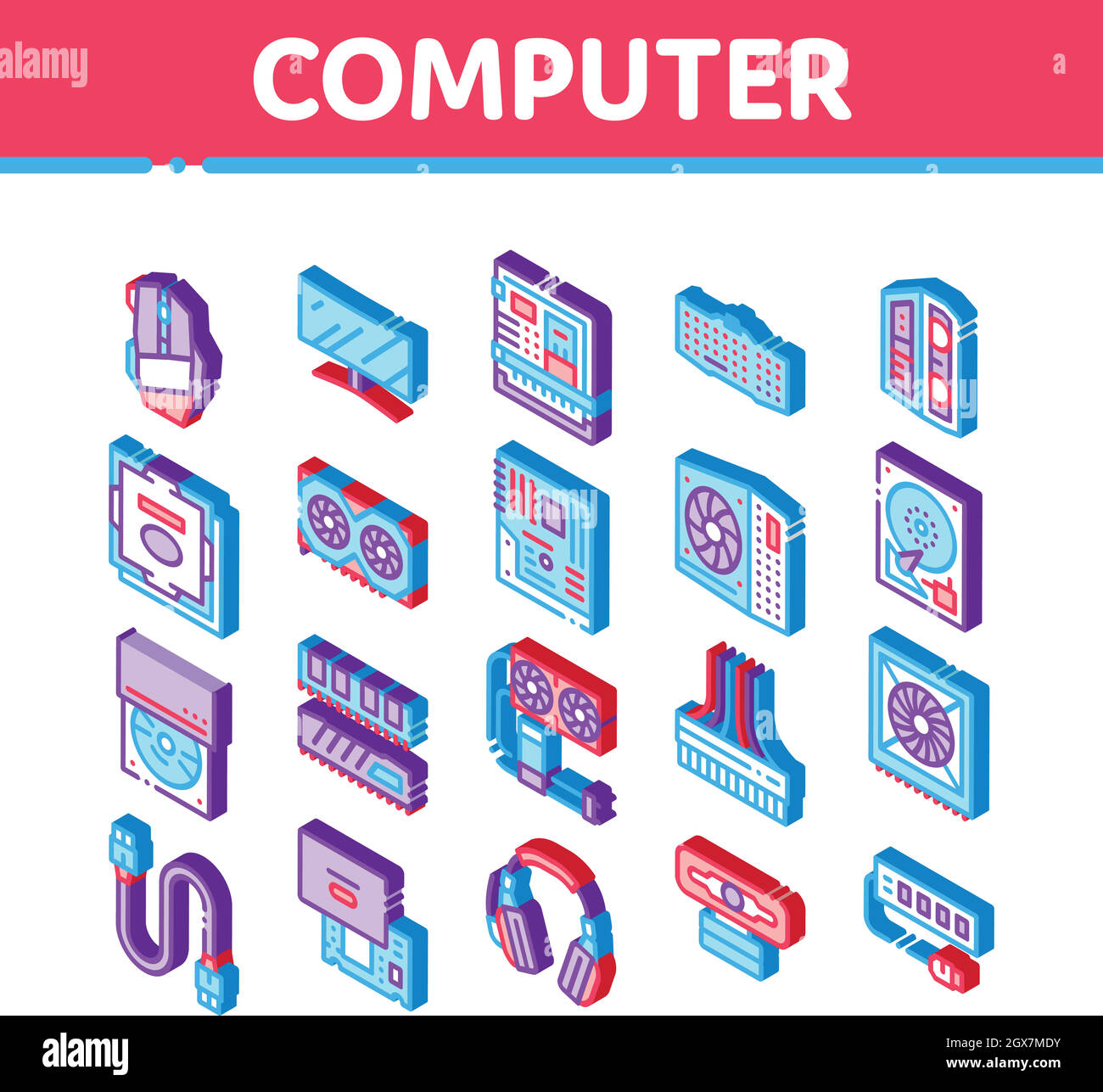 Computer Technology Isometric Icons Set Vector Illustration Stock ...