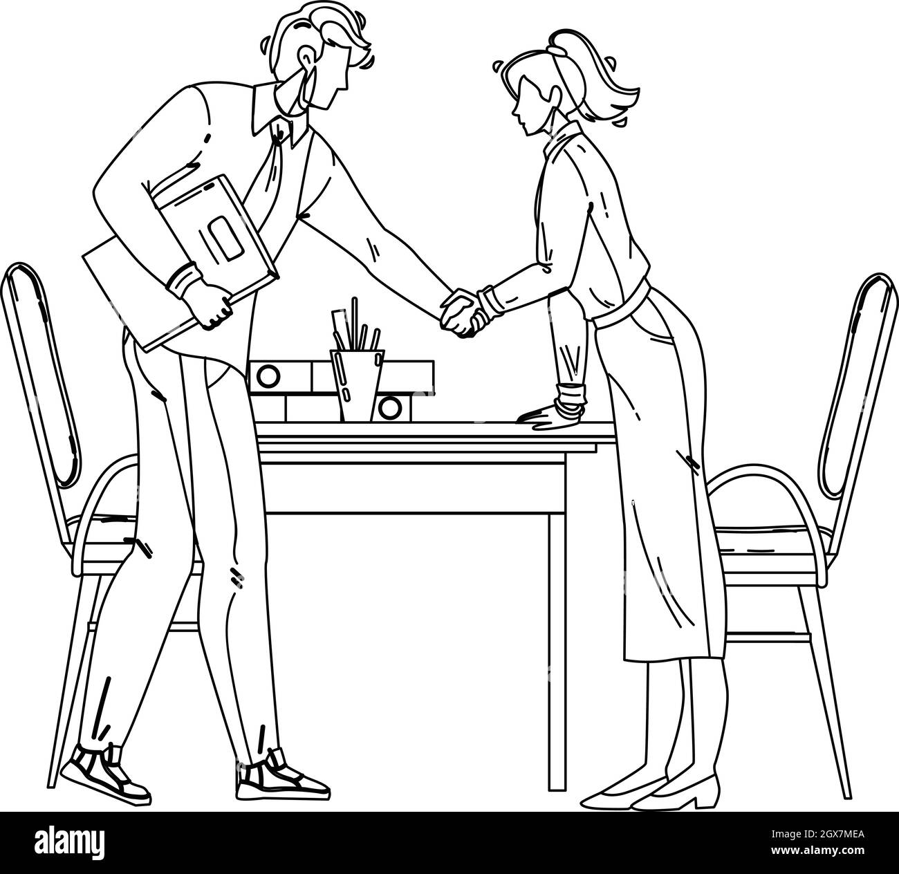 Employees Hiring Director Welcoming Woman Vector Illustration Stock ...