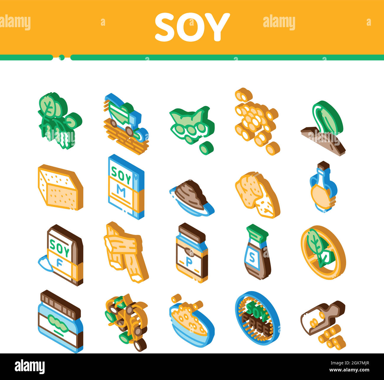 Soy Bean Food Product Isometric Icons Set Vector Stock Vector Image ...