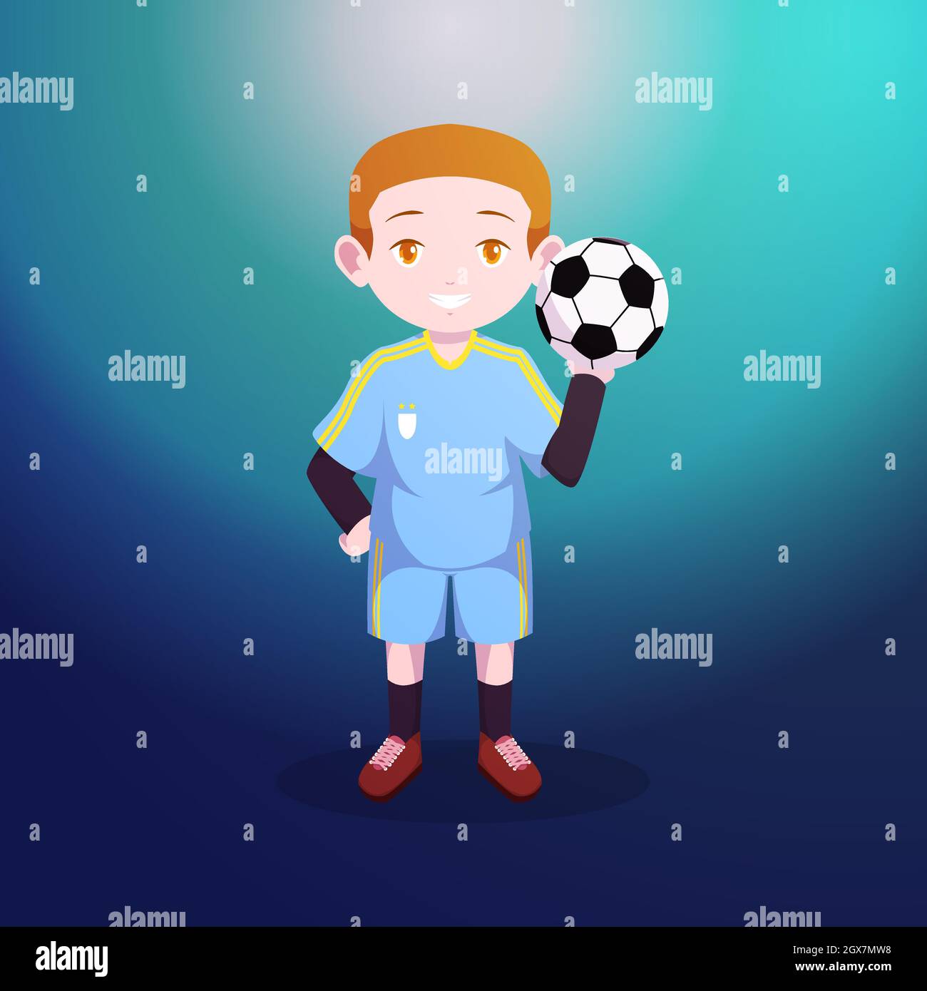 Little Boy Child Kid Standing Ball Football Soccer Vector Cartoon Stock ...