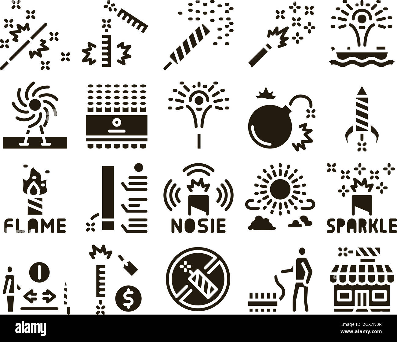 Firework Pyrotechnic Glyph Set Vector Stock Vector Image & Art - Alamy