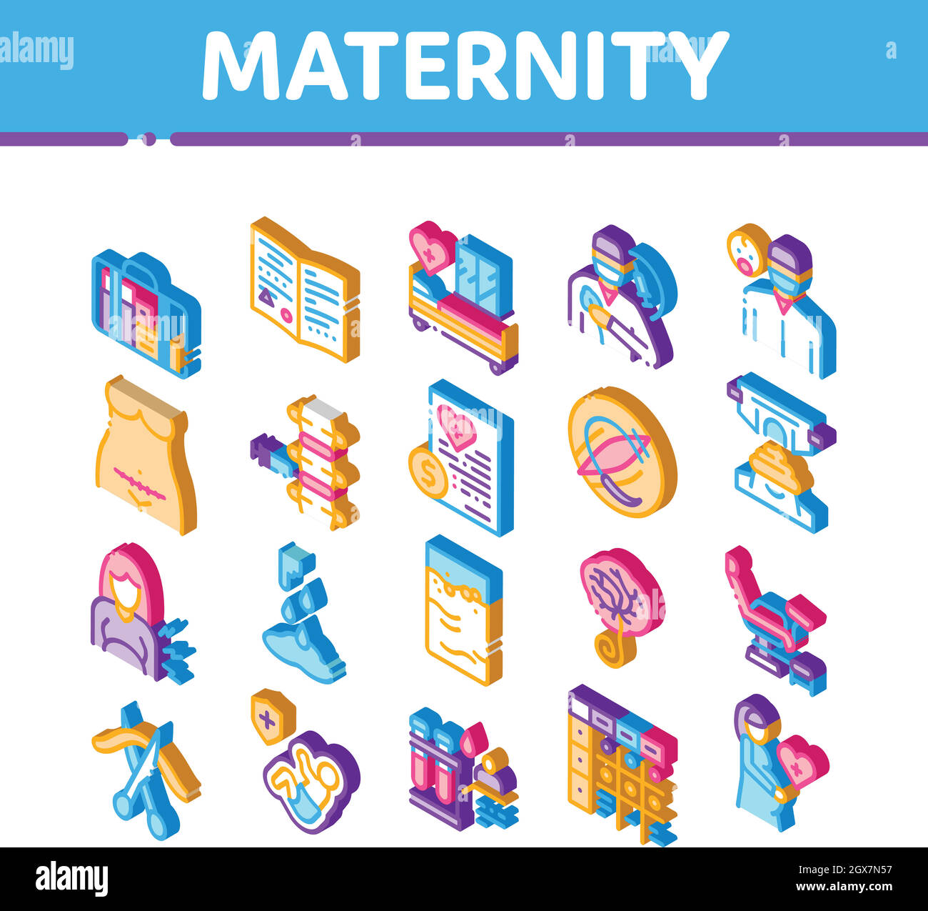 Maternity Hospital Isometric Icons Set Vector Illustration Stock Vector ...