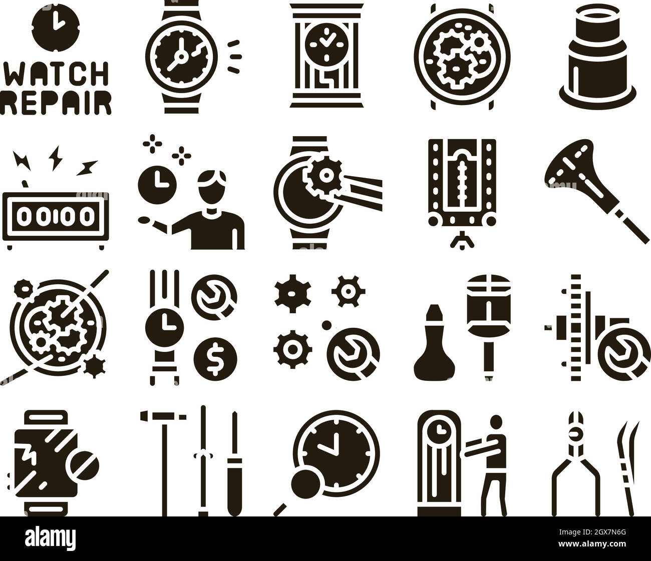 Watch Repair Service Glyph Set Vector Stock Vector Image & Art - Alamy