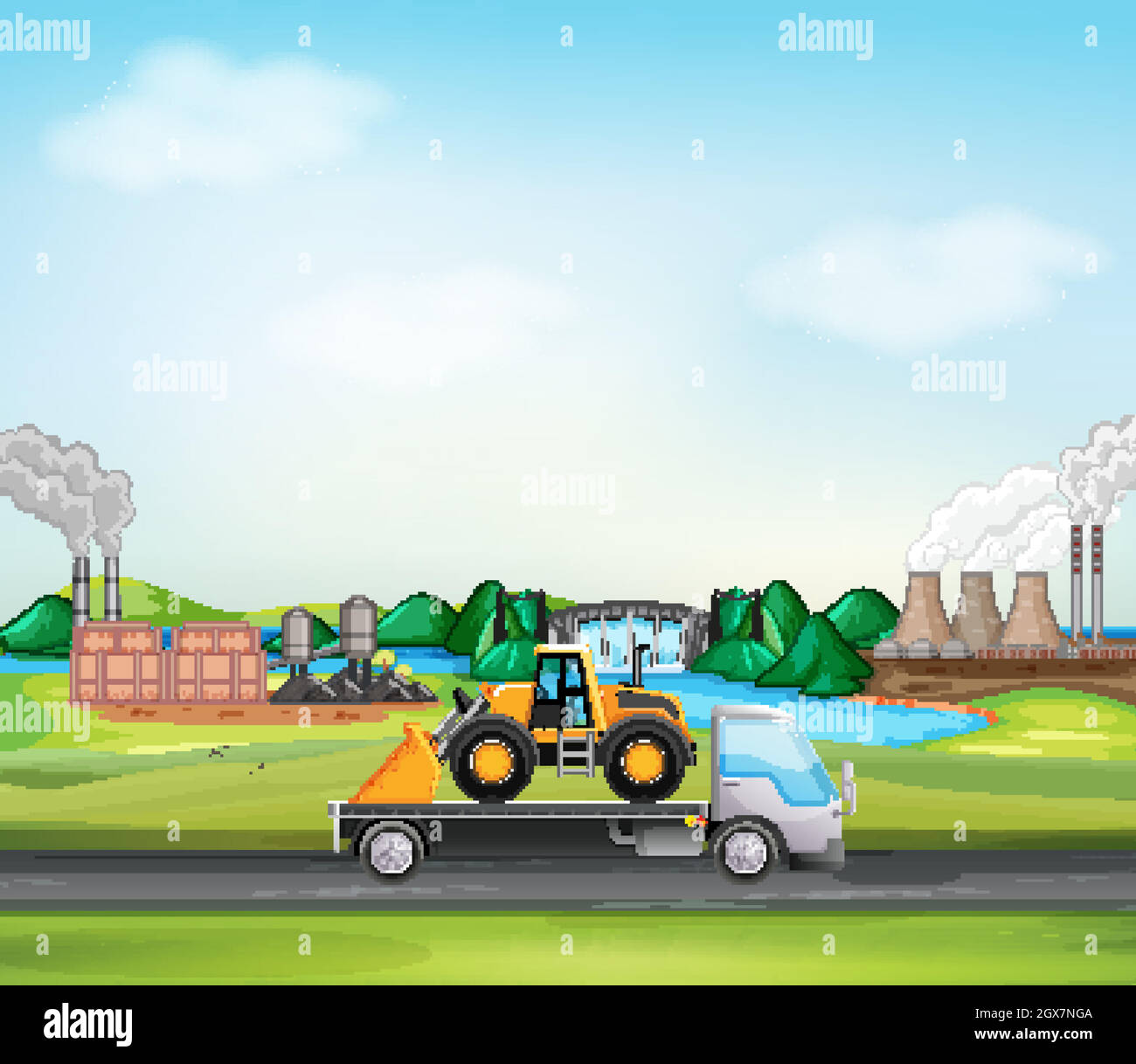 Scene with truck driving along the industrial zone Stock Vector Image ...