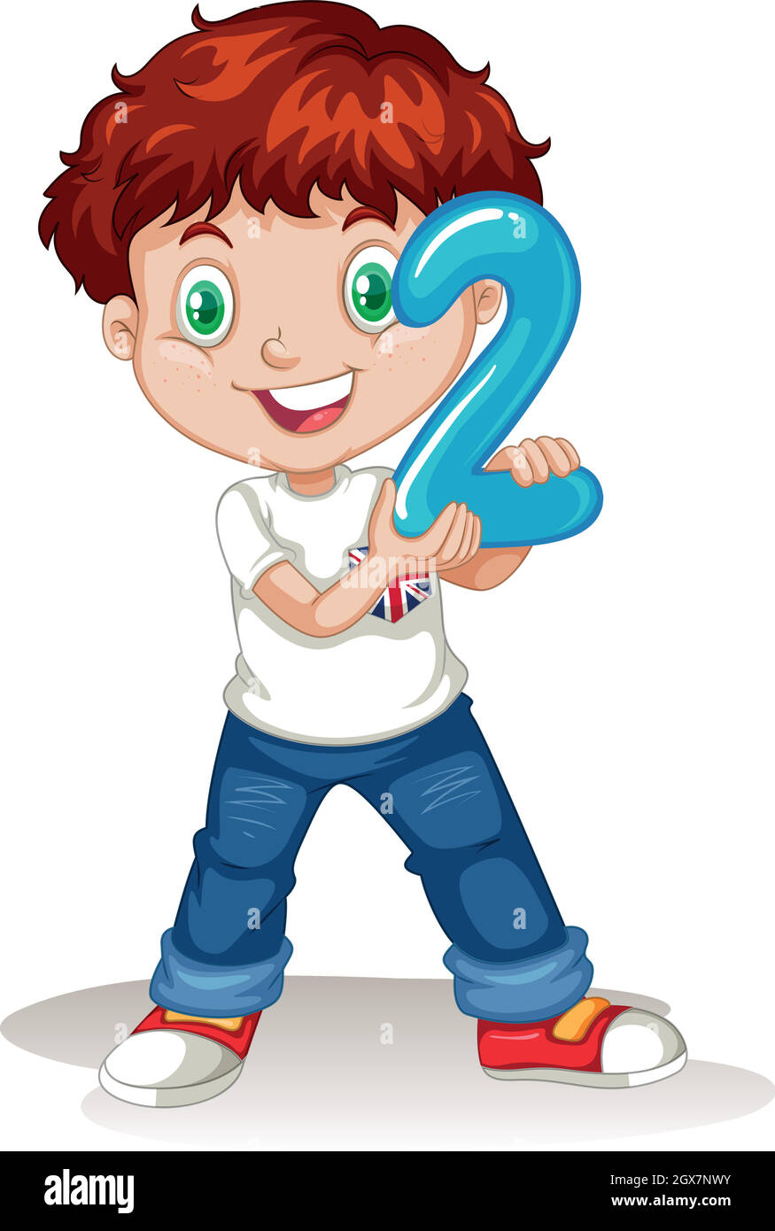Cute boy holding number two Stock Vector Image & Art - Alamy