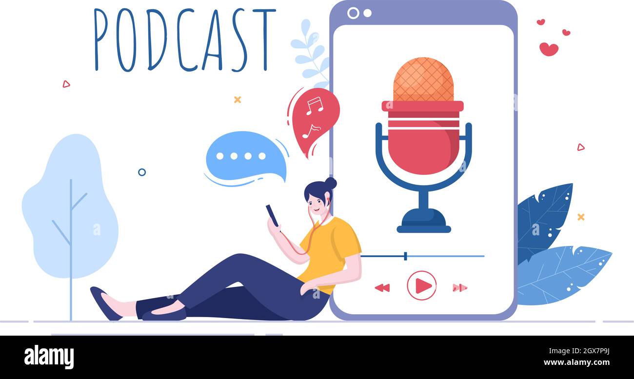 Podcast Background Vector illustration People Using Headset To Record ...