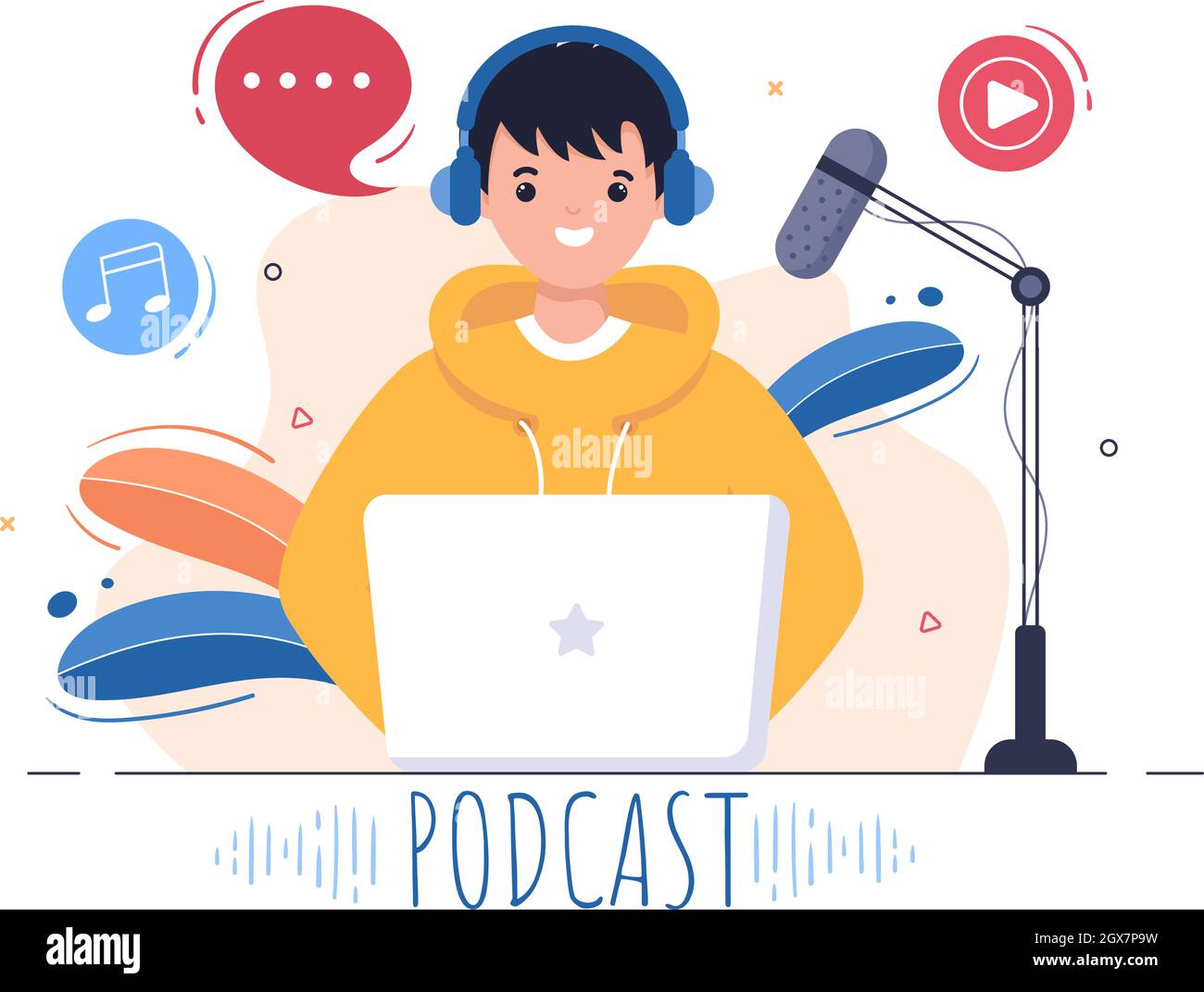 Podcast Background Vector illustration People Using Headset To Record ...