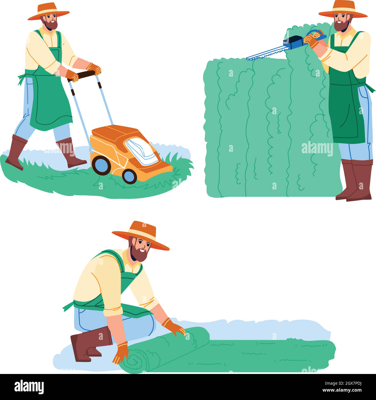 Lawn mower in garden gardener Stock Vector Images - Alamy