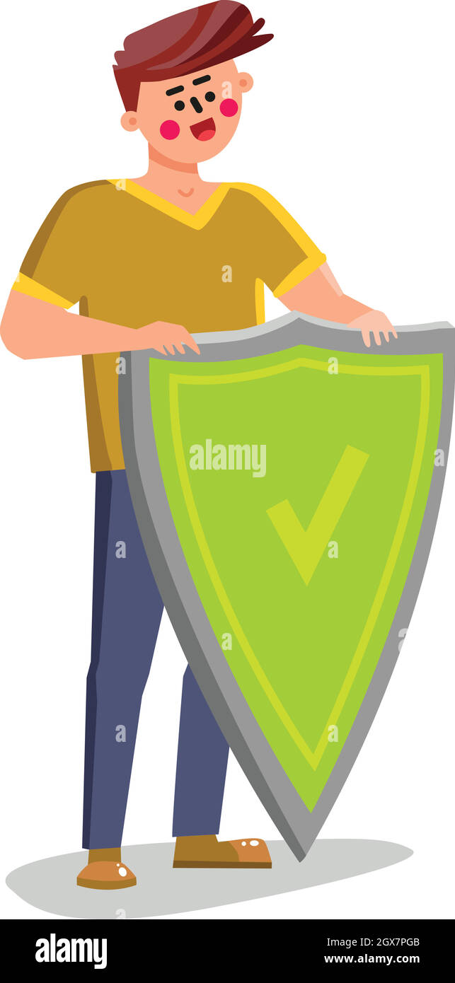Healthy Man Standing Near Protective Shield Vector Illustration Stock ...