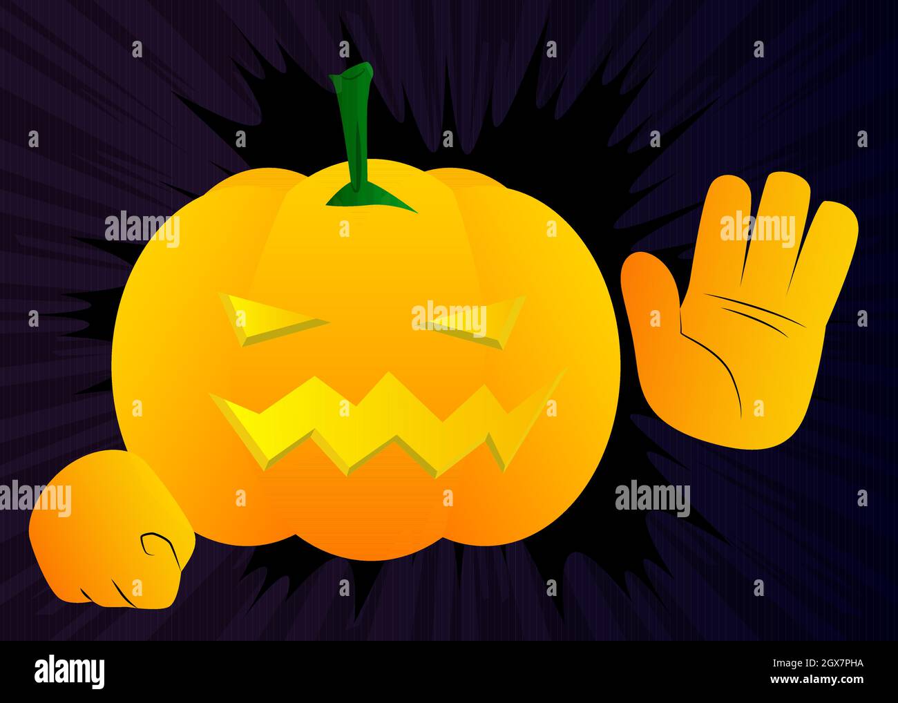 Decorative pumpkin for Halloween with waving hand as a cartoon ...