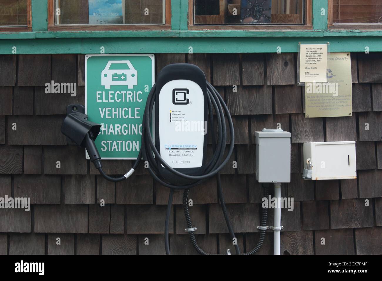 Electric vehicle charging station on Denman Island, BC Stock Photo - Alamy