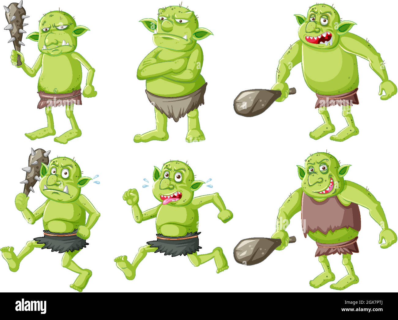 Set of goblin or troll with hunting tool isolated on whie background ...