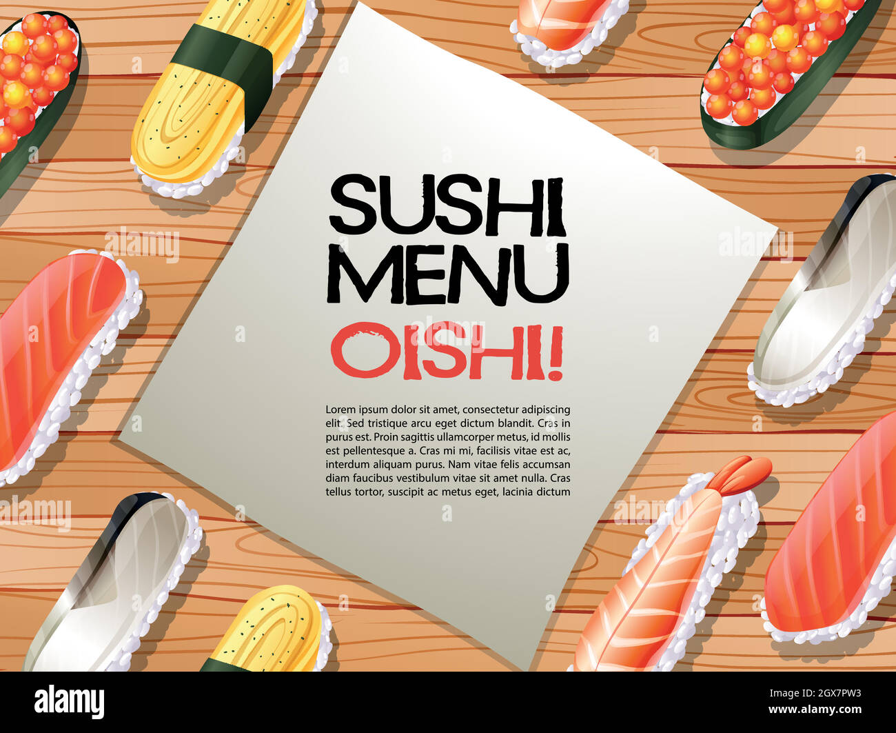 Sushi menu on wooden board Stock Vector Image & Art - Alamy