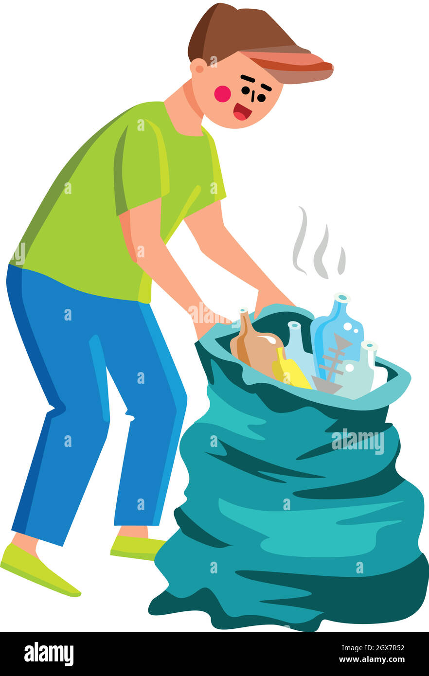 Gathering Trash Collecting Volunteer Man Vector Stock Vector Image ...